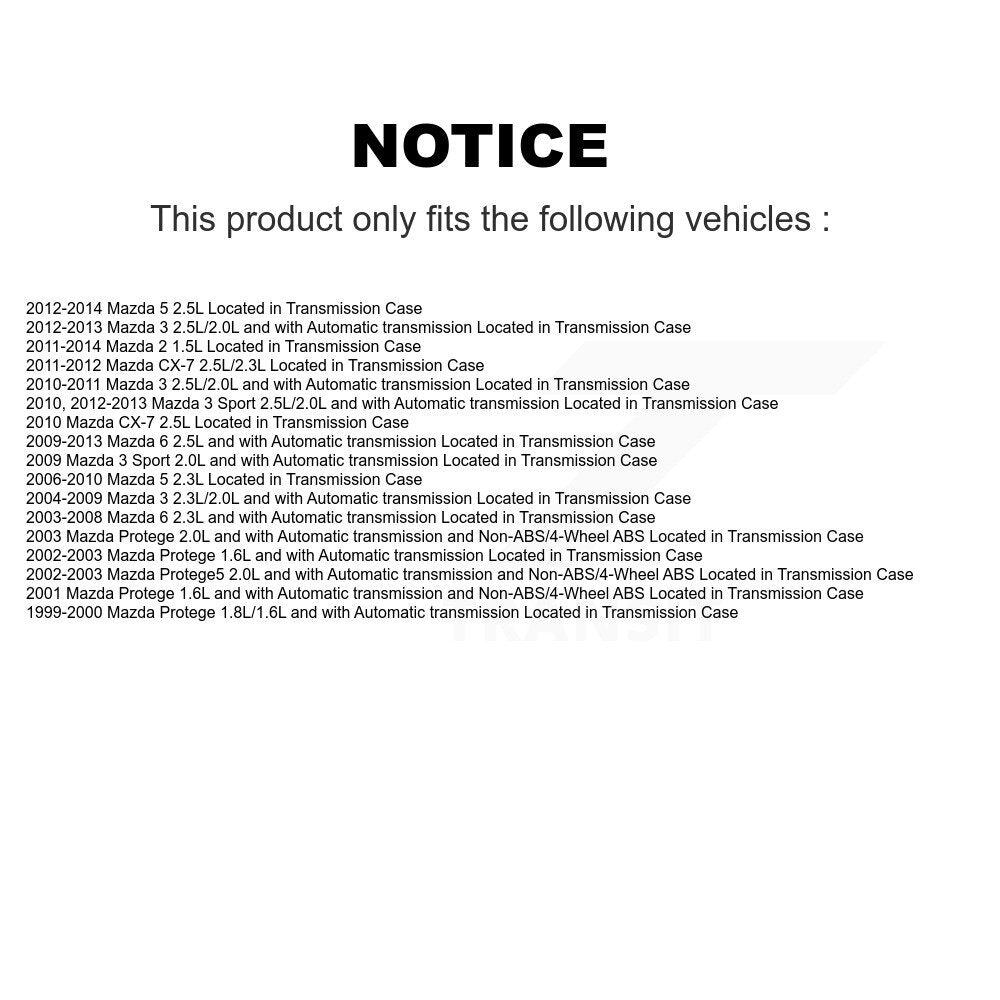 Vehicle Speed Sensor 1999-2014 Mazda 3 3 Sport 5 2 CX-7 6 Protege Prot ...